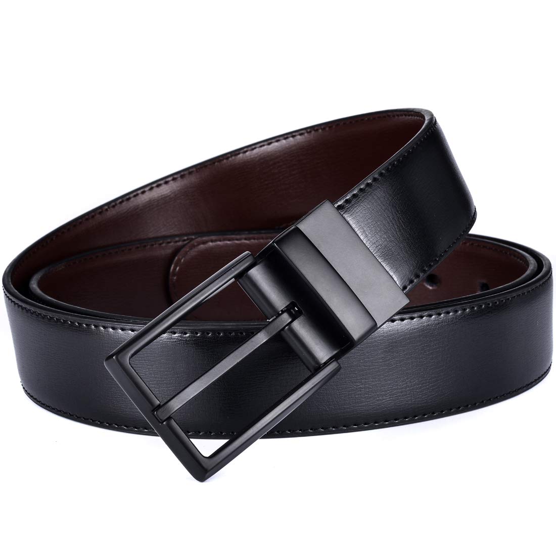 beltox fine Men's Dress Belt Leather Reversible 1.25" Wide Rotated Buckle Gift Box(Black/Brown Belt with 0440 Black Buckle,38-40)