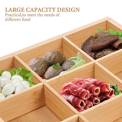 DOITOOL Divided Serving Tray Wooden Square 9 Compartments Serving Platter Sushi Plate Nut Candy Snack Storage Trays Ottoman Tray for Home Restaurant