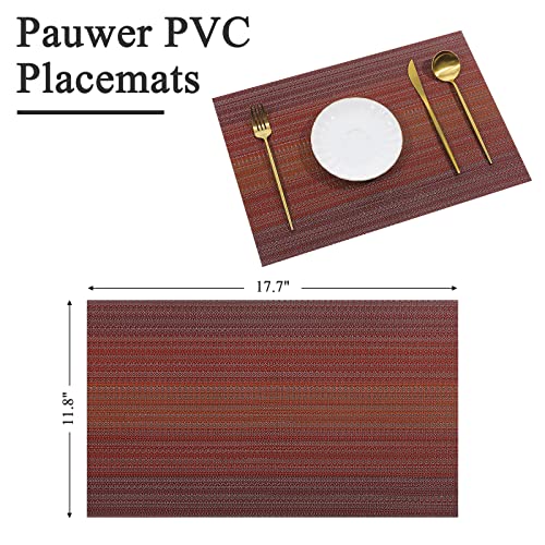 Pauwer Placemats Set of 6 Woven Placemats for Dining Table Indoor Outdoor Table Mats Heat Resistant Washable Vinyl Placemats for Kids, Red