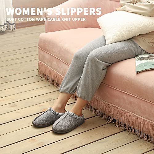 House Bedroom Slippers for Women Indoor and Outdoor with Fuzzy Lining Memory Foam(Light Grey,7/8)