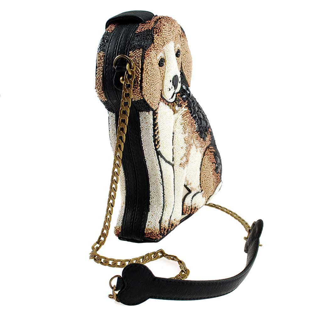 Mary Frances Regal Beagle Beaded Puppy Dog Handbag, Brown