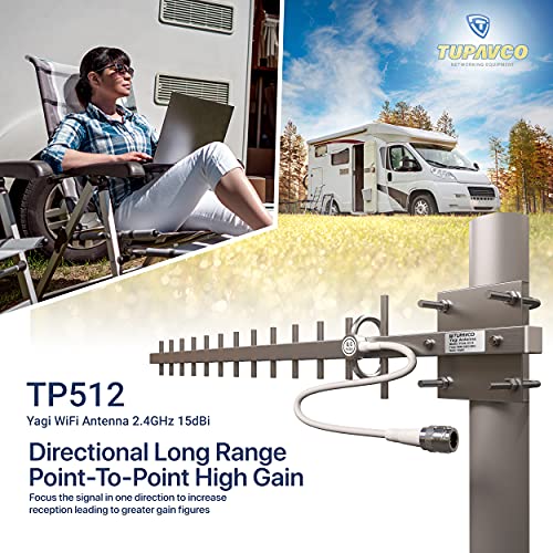 Yagi WiFi Antenna 2.4GHz (15dBi) Outdoor Directional Signal (H:30° V:25°) Long Distance Range (High-Gain Weatherproof) Wireless Network (Pole Mount) N-Female Pigtail Connector Tupavco TP512