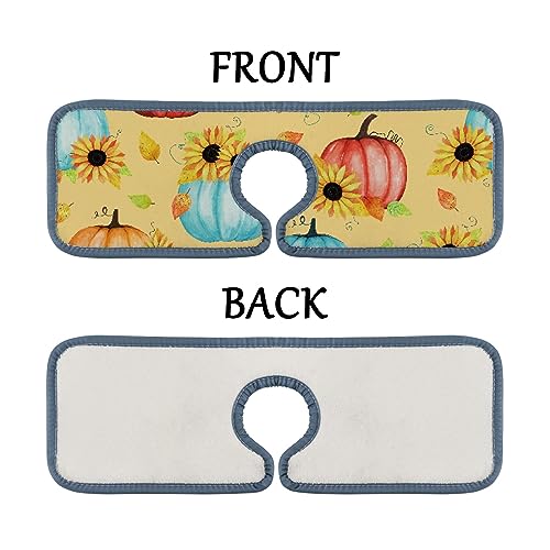 Kitchen Faucet Mat Splash Guard 2 Pieces Hand Drawn Sunflowers Pumpkins Absorbent Faucet Sink for Bathroom Counter,Faucet Counter Water Stains Preventer Drip Catcher