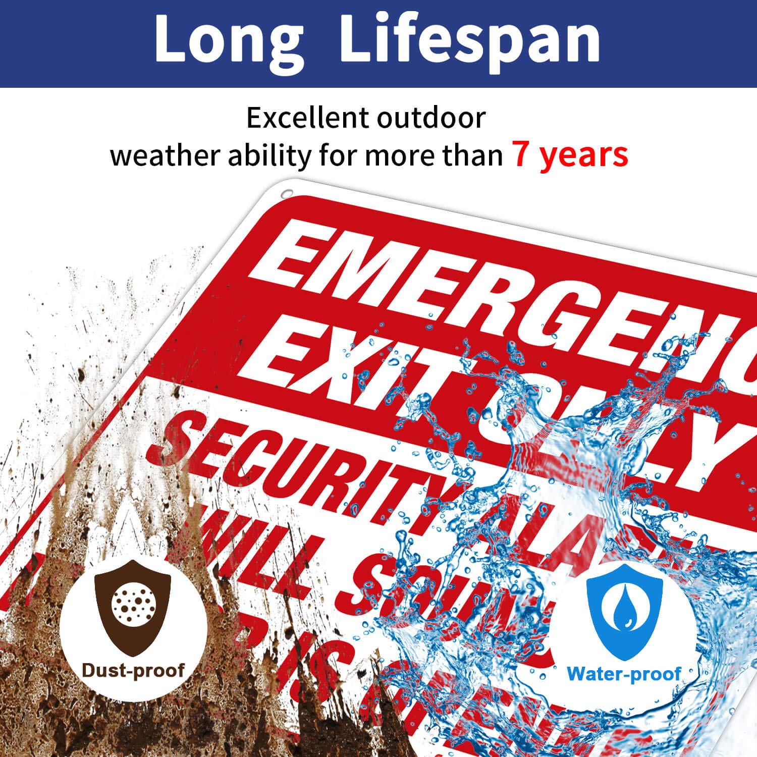 Emergency Exit Only - Security Alarm Will Sound If Door Is Opened Sign, 2 Pack, 10 x 7 inch .40 Rust Free Aluminum, UV Protected, Weather Resistant, Waterproof, Durable Ink, Easy to install