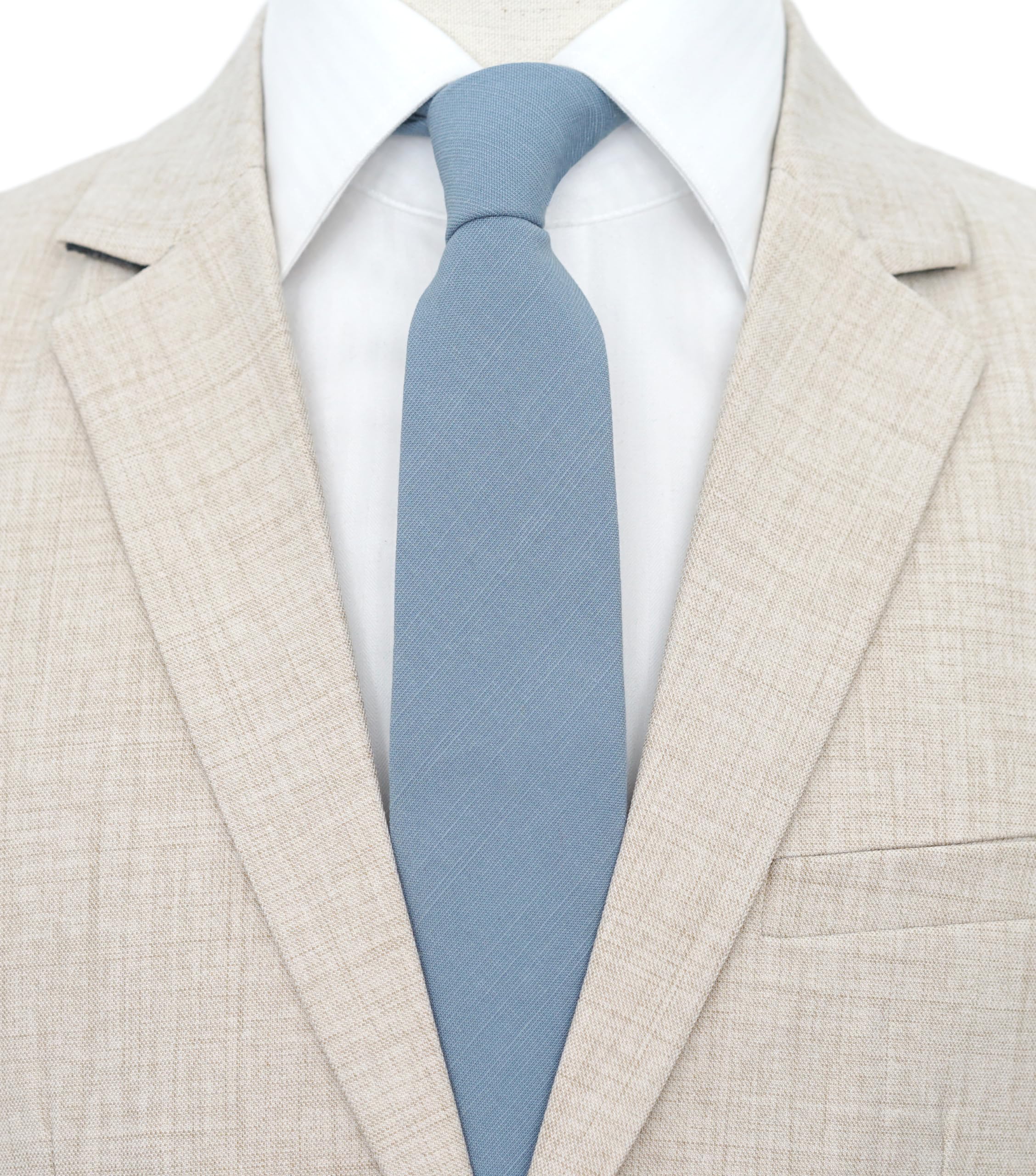 BELLUNO Men's Skinny Ties, Cotton Linen Blend 2.5 inch Slim Neckties, Dusty Blue Tie
