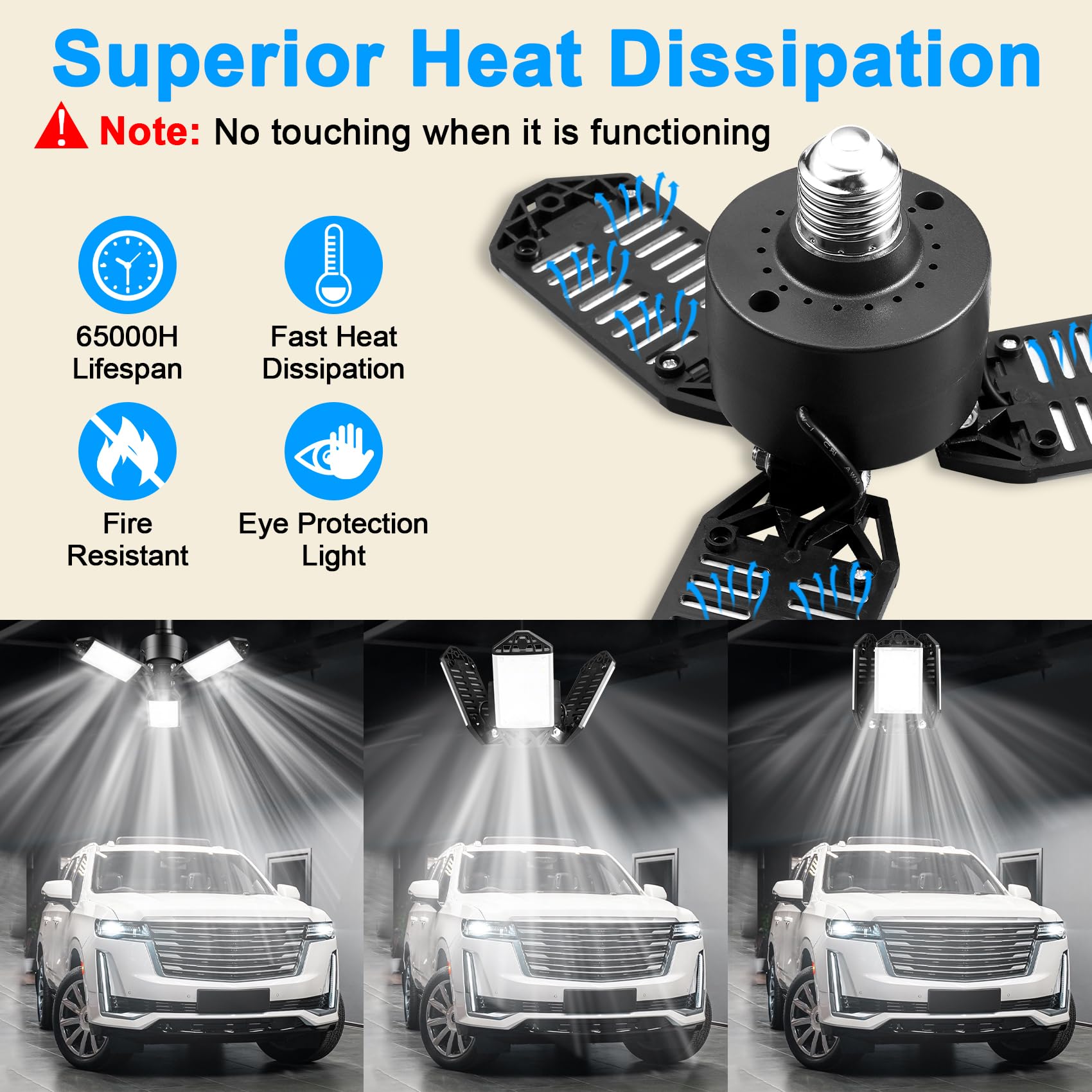 Kofarrten LED Garage Lights, 80W LED Garage Lights, Super Bright 8000LM 6500K Deformable LED Garage Ceiling Lights Shop Lights for Garage, Workshop, Basement,Warehouse (1Pack)
