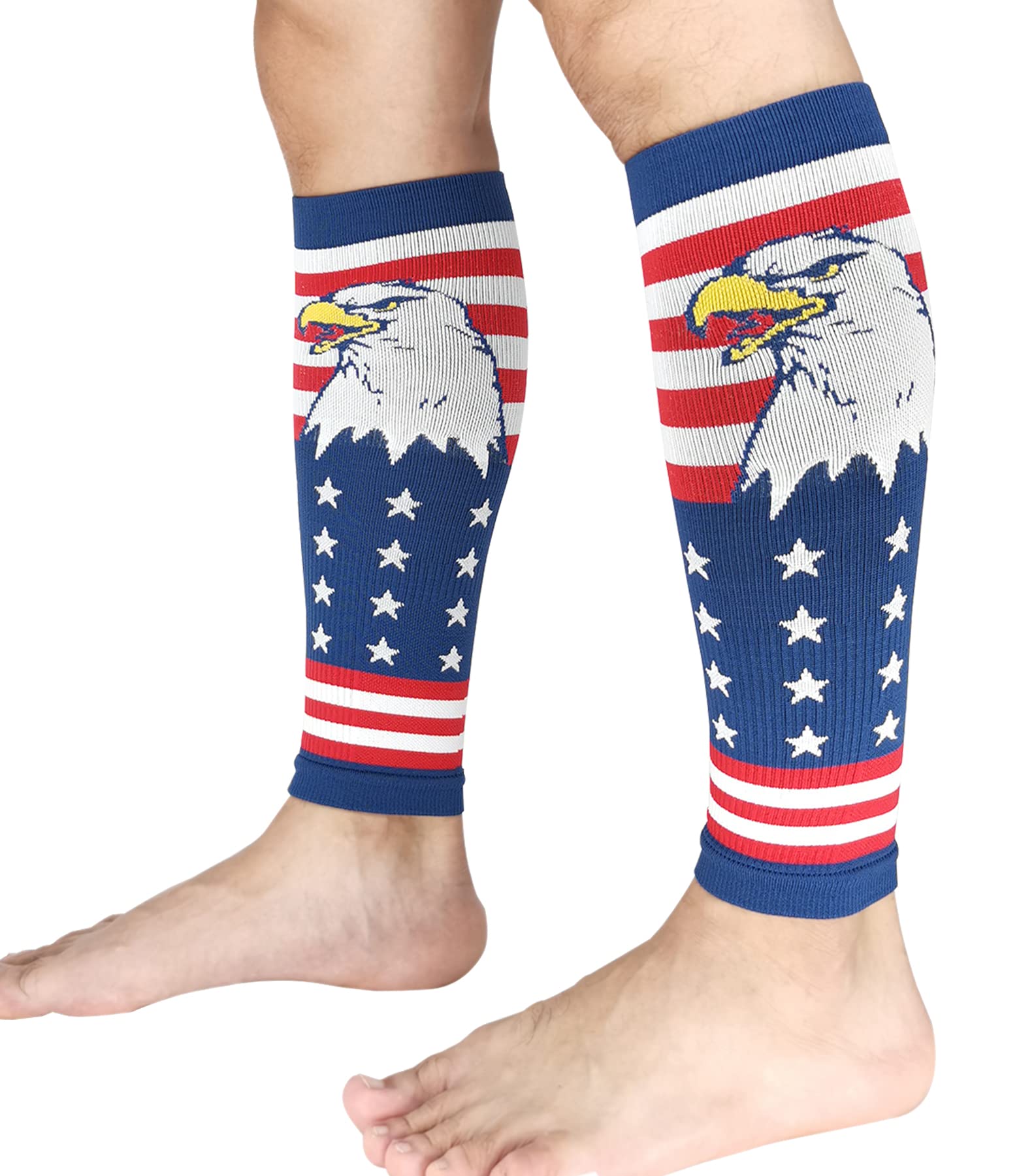 BUENWAZ Compression Leg Sleeve for Calf 1 Pair Footless Compression Socks for Running, Leg Sleeves for Relieving Varicose Vein, Leg Pain and Shin Splint (Thin Blue Line)