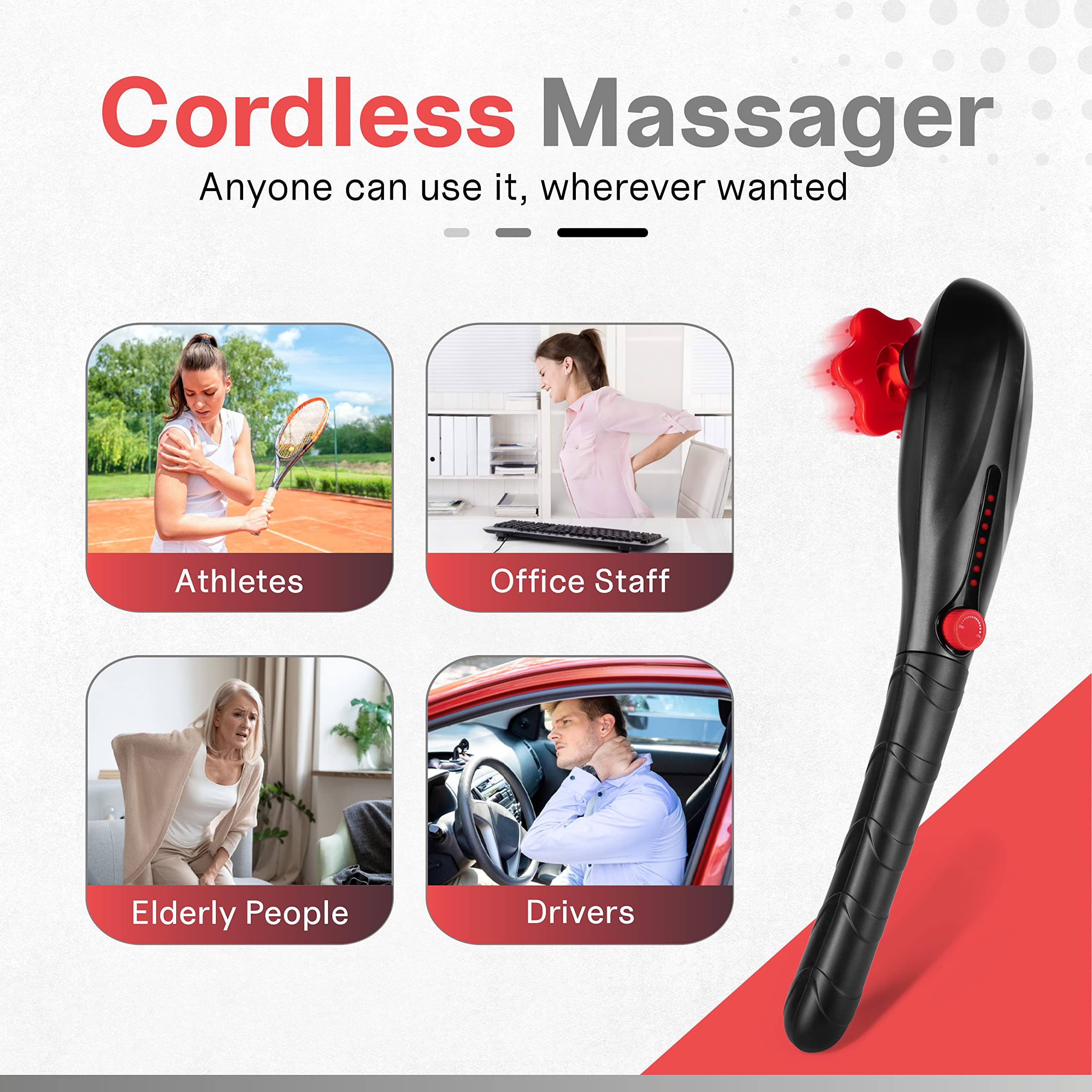 Belmint Hand Held Massager - Back Massager for Back Pain - Rechargeable Handheld Massager Deep Tissue - Cordless Electric Percussion Body Massager for Muscles, Back, Foot, Neck, Shoulder, Leg, Calf