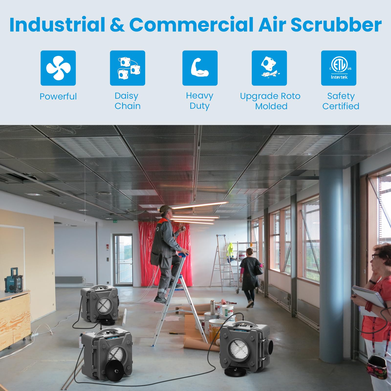 CADPXS Shield-550 Negative Machine Airbourne Cleaner HEPA Scrubber Water Damage Restoration Equipment Air Purifier, Air Scrubbers Red
