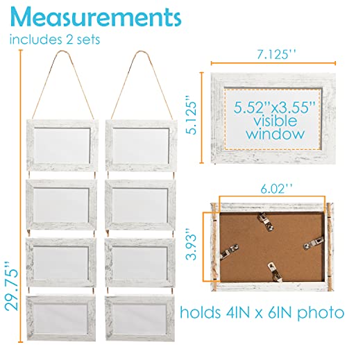 Houseables Collage Picture Frame, Hanging Photo Frames, 4β x 6β Prints, 2 PK, 4 Frame Set, White, Whitewash, Wood, w/Glass, Twine, Hanger, Rustic Style, Country Chic, Landscape, Farmhouse Decor