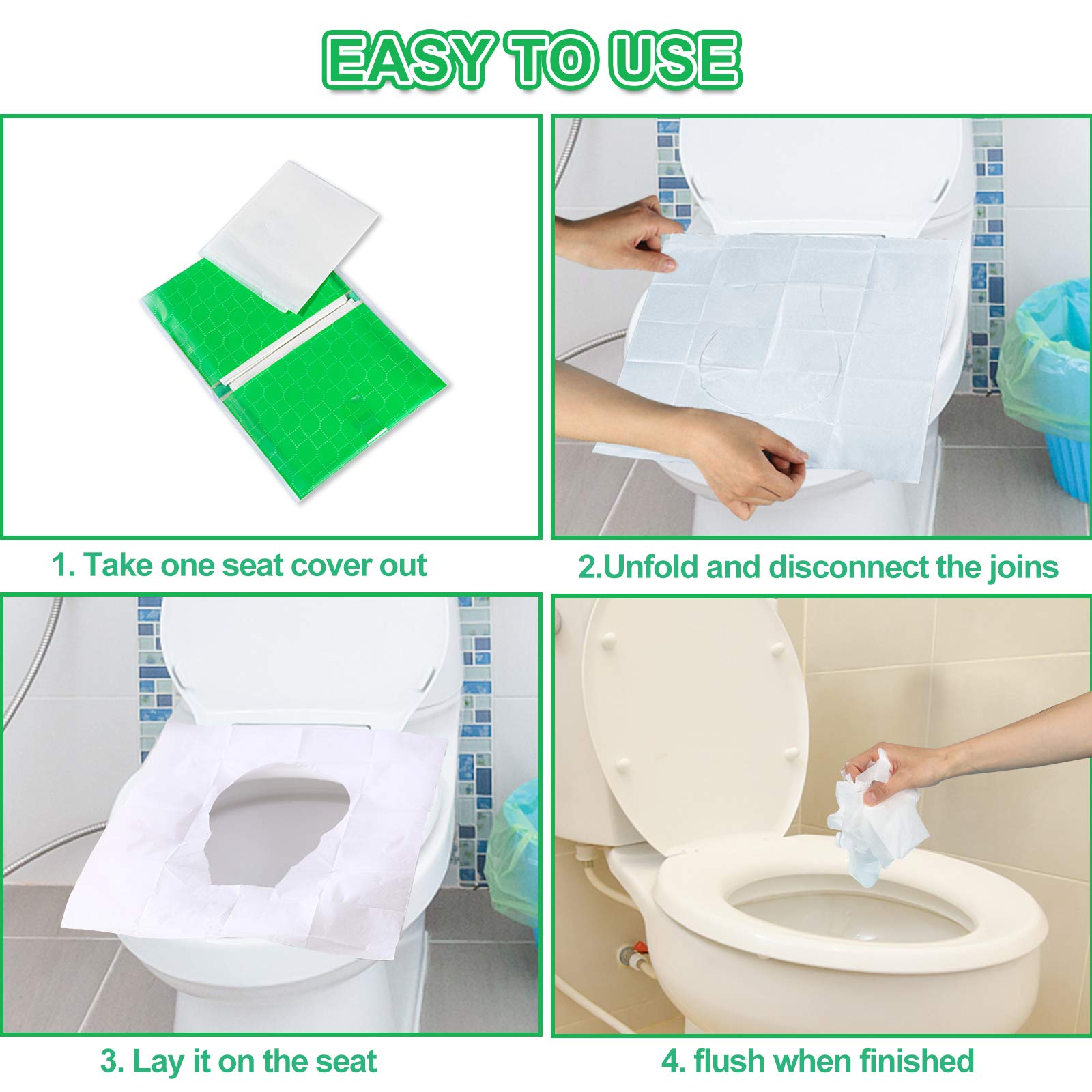 YGDZ Toilet Seat Covers Disposable, 110pcs Flushable Travel Disposable Toilet Seat Covers for Adults Kids Potty Training, Travel Essential Accessories for Airplane, Road Trips, Camping