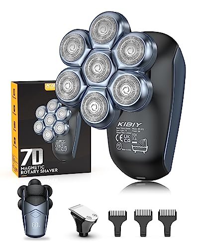 Detachable Head Shavers, Kibiy Electric Razor IPX7 Waterproof for Bald Men, Wet/Dry LED Display Rechargeable 7D Rotary Shaver Grooming Kit with Type-C Charge