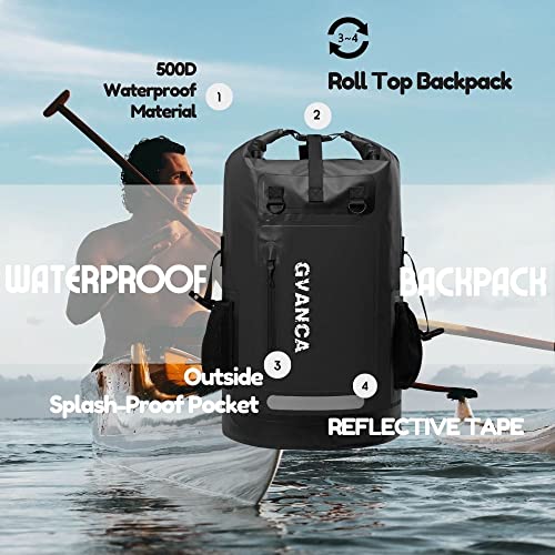 GVANCA Waterproof Dry Bag Backpack for Kayaking, Roll Top Kayak Dry Backpack, Floating Outdoor Dry Sack Boating Sailing Canoeing Rafting Fishing Camping 35L Black