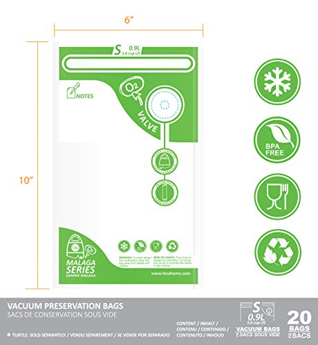 FOSA Reusable Vacuum Food Storage Bags Vacuum Zipper Bag, Small (6 x 10 inches), 20 pack