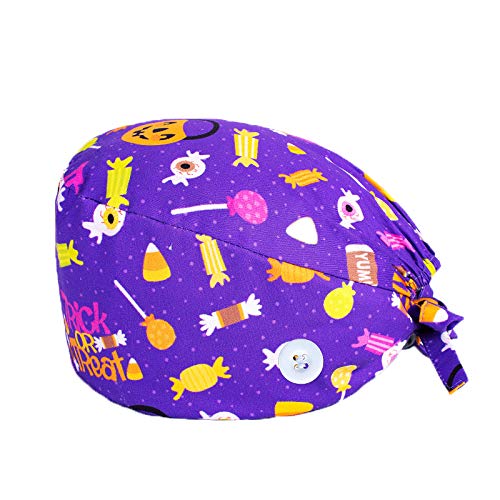 Asufegucd 3pc Women's Adjustable Bouffant Hats with Button Working Cap and Sweatband Adjustable Tie Back Hats for Women/Men (Christmas ASXF1124)