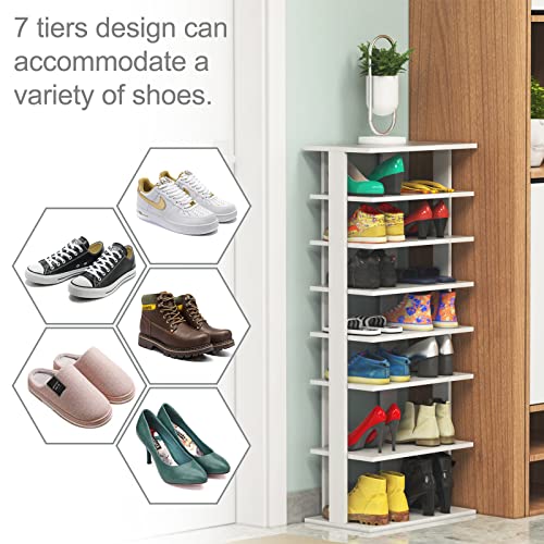 Tangkula 7 Tiers Vertical Shoe Rack, Patented Entryway Wooden Shoes Racks, Modern Shoe Rack Organizer, Space Saving Shoes Storage Stand for Front Door (White, Double)