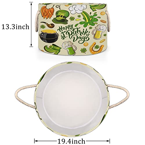 St. Patrick`s Day Icons Elements (3) Large Round Baskets for Storage Laundry Baskets with Handles Blanket Storage Basket for Bathroom Shelves Bins for Organizing Nursery Hamper Girl Boy
