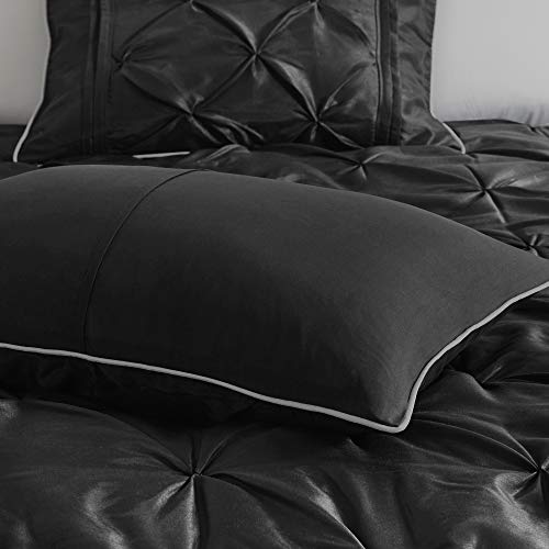 Madison Park Laurel King Size Bed Comforter Set Bed In A Bag - Black , Wrinkle Tufted Pleated β 7 Pieces Bedding Sets β Faux Silk Bedroom Comforters