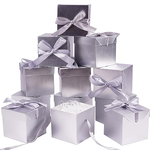 Elephant-package 12Pack Small Gift Boxes with Lids, Silver Gift Boxes with Ribbon for Wedding, Birthday, Christmas, Present Packing, Party Favor, Candle Boxes, Treat Boxes.