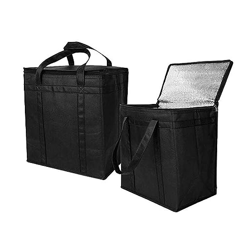 KLKCMS Insulated Grocery Bags Thermal Food Carrier Portable Large Capacity Handbag Reusable Bags Insulated Bags for Hiking Fresh Seafood, Black With Bottom