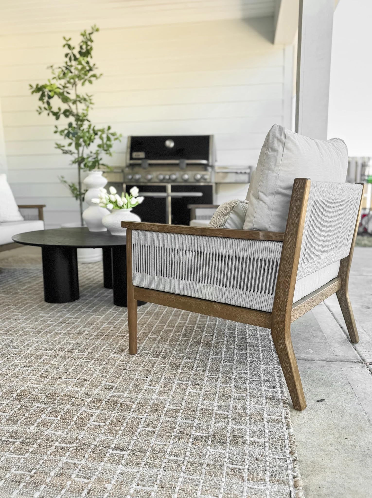 Nathan James Kayden Bohemian Wooden Upholstered Armchair, Outdoor Lounge Chair with Removable Cushion Covers and Solid Acacia Wood Frame, Light Brown