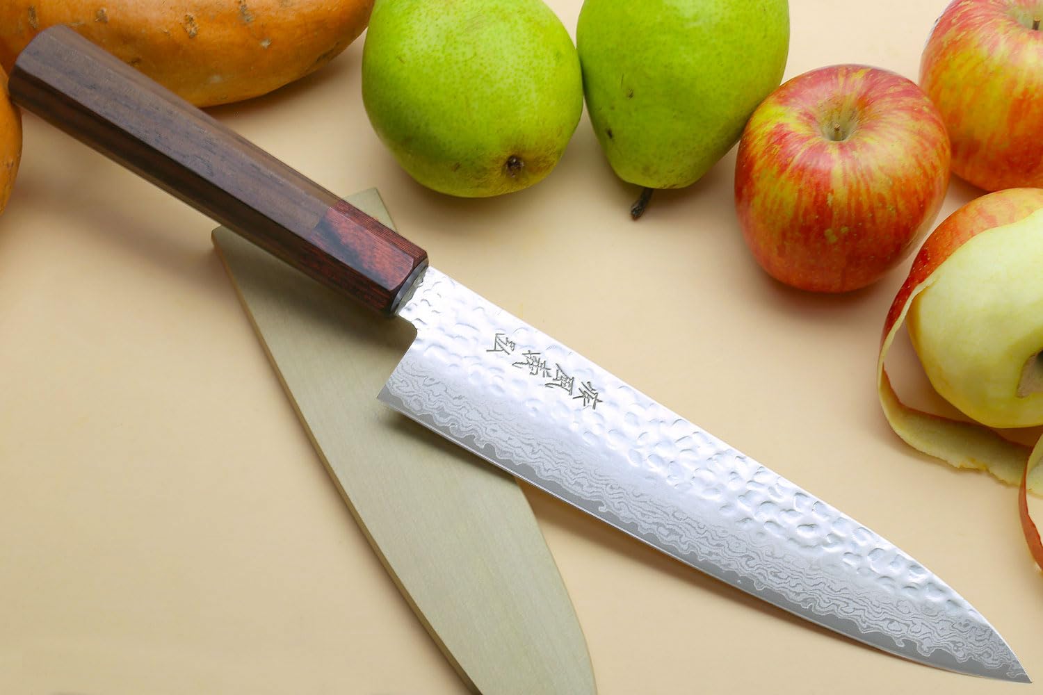 Yoshihiro 46 Layers Hammered Damascus Gyuto Chef Knife and Petty Utility Knife SET (Gyuto 8.25'' (210mm) & Petty 6'' (150mm), Rosewood Handle)