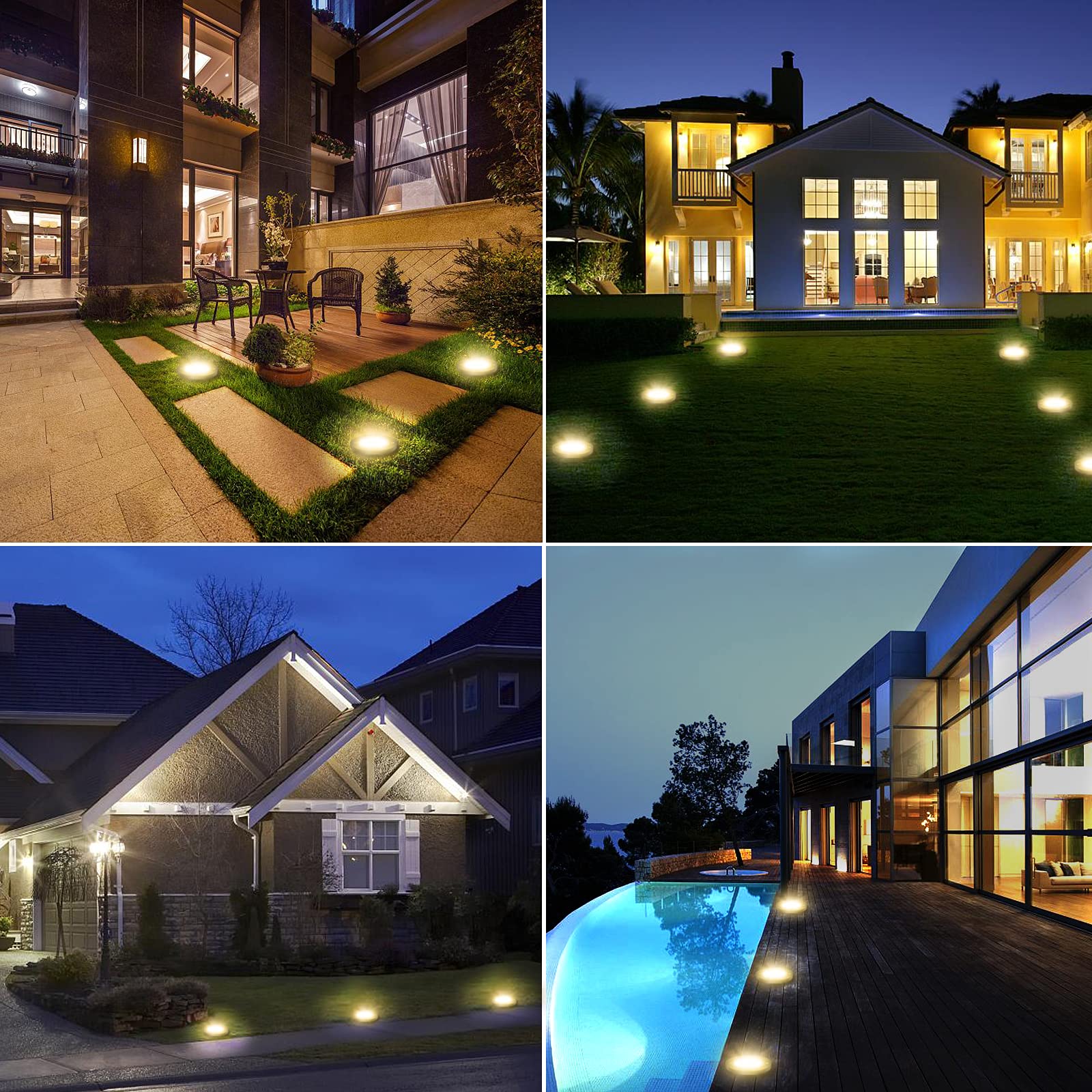 Jyniiw 8Pcs Solar Ground Lights Solar Garden Lights, 8LED Solar Lights Outdoor Garden Waterproof Disk Lights Landscape Lights for Yard Patio Pathway Lawn Driveway Deck Step and Walkway (Warm White)