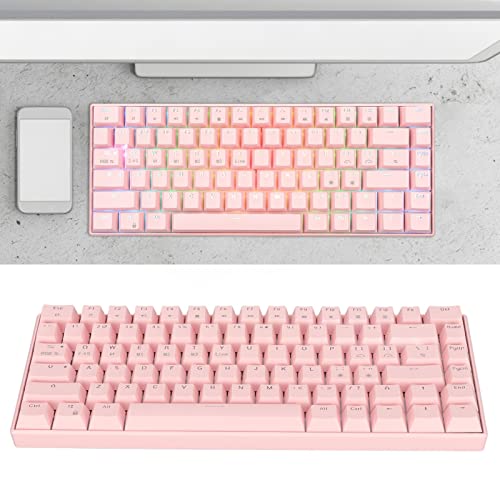 Heayzoki 82 Key Gaming Keyboard, RGB Backlight Mechanical Keyboard 2.4G/Bluetooth 3.0/5.0/Type-C Ergonomic Pink Gaming Keyboard for Office Home(Black Shaft)