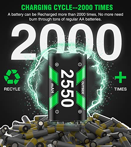 Battery Charger for Rechargeable Xbox One Controller Battery Pack with 4 x 2550mAh Xbox One Series X Battery, Xbox Charging Accessories Kit for Xbox One Series S/X, Xbox One/X/S/Elite Controllers