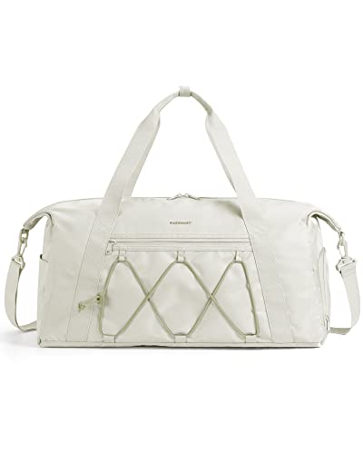 Gym Bag for Women, BAGSMART Sports Travel Duffel Bag With Shoe Compartment & Wet Pocket, Carry On Weekender Duffel Bag, Water Resistant Sports Gym Tote Bags Swimming Yoga Workout - White