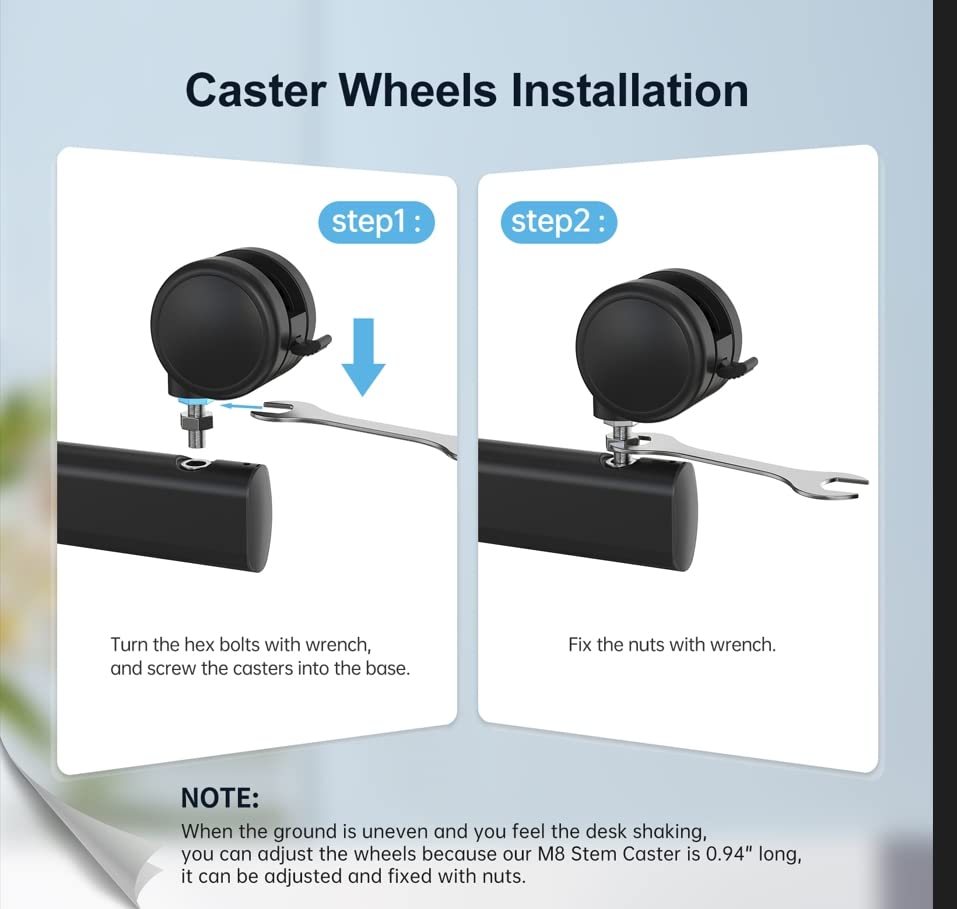 Joy Seeker Stem Caster Wheels Set of 4, 2 Inch Nylon Threaded Swivel Caster with 5/16 Inch Stem, M8 Stem Casters Replacement for Standing Desk, 2 Wheels with Locking Brake, Each Load Capacity 110lbs