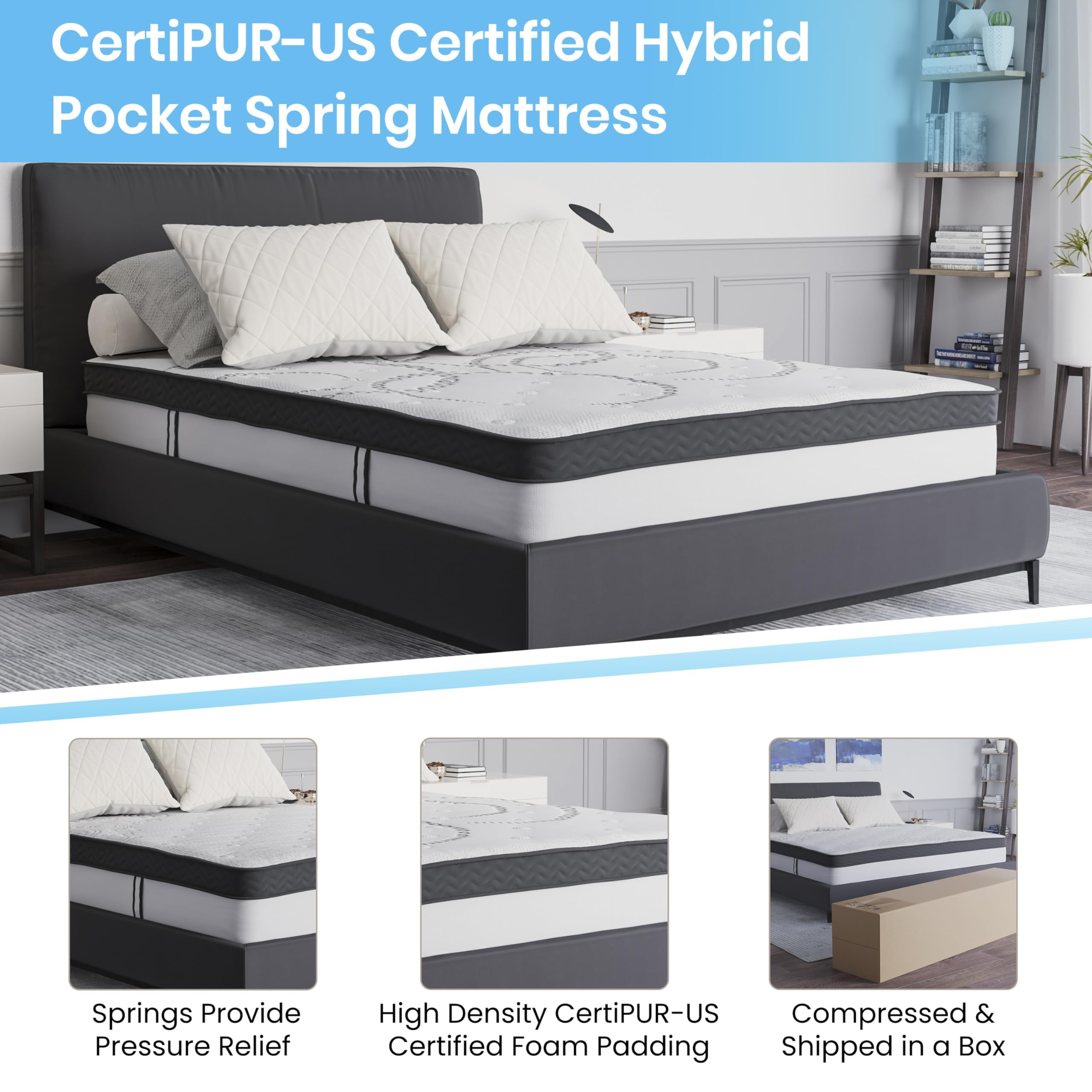 EMMA + OLIVER Astor 10 Inch Hybrid Pocket Spring Mattress, Full Mattress in a Box
