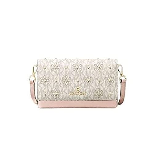 Michael Kors Jet Set Small Logo Smartphone Convertible Crossbody Bag (Vanilla/Palegold Woven)