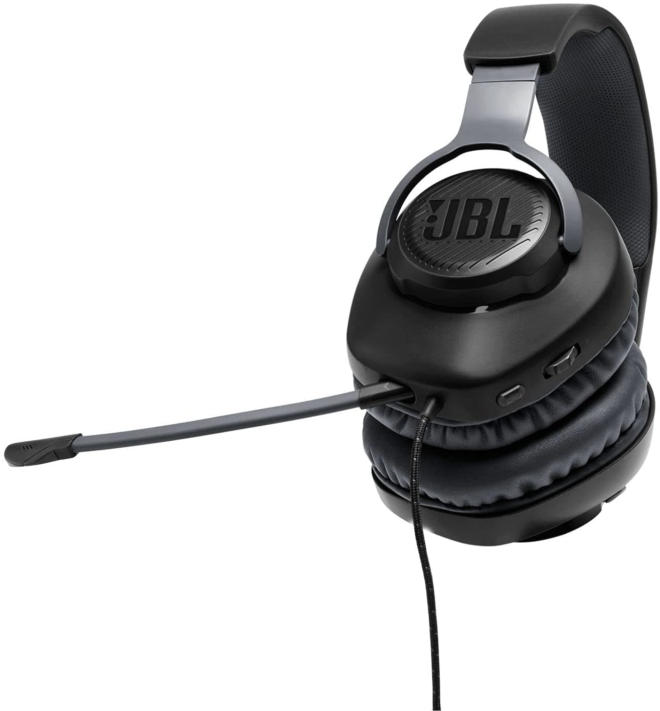 JBL Quantum 100 Over-Ear Surround Sound Gaming Headphones Bundle with Deluxe CCI Cleaning Cloth (Black)