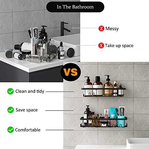 LOCVCDA Shower Caddy, Shower Organizer Shower Shelf with Soap Holder, No Drilling Rustproof Stainless Steel Bathroom Shower Organizer, Adhesive Shower Shelves (Black-3 pack)