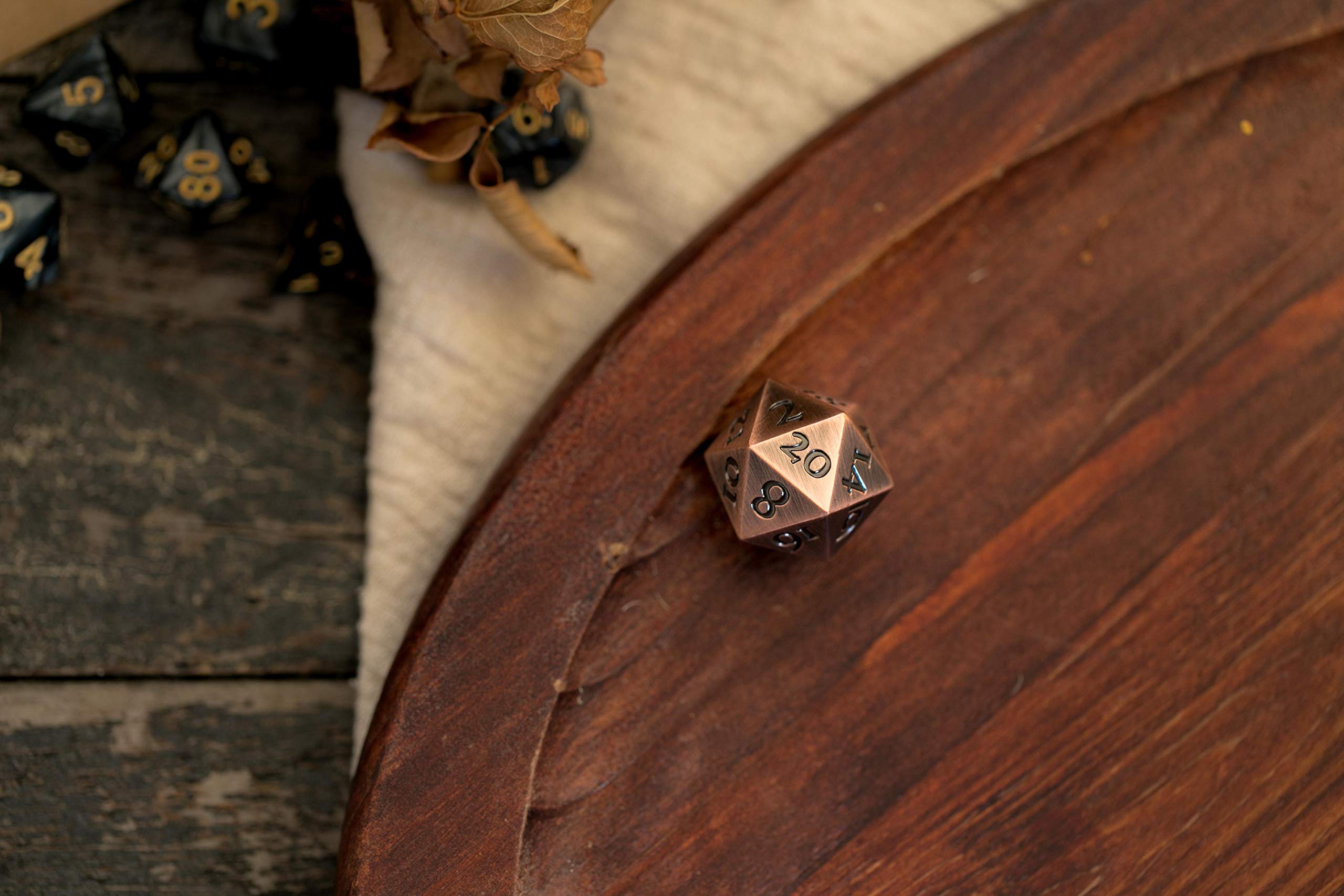 KakapopoTCG Extra Large Solid Metal Antique Bronze Copper D20 Dice 20 face Extra Heavy DND Standard Dice DnD5e TTRPG Tabletop RPG Bronze D20 Dice