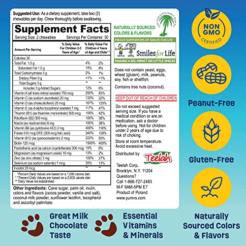 Yum-Vs - Kids Multivitamin Chewable Chocolate Bears - Multivitamin for Kids Supplement - 16 Vitamins & Minerals - Kids Vitamins Including D, Zinc, C, B Complex & More, Multi Vitamins for Kids 60 Count