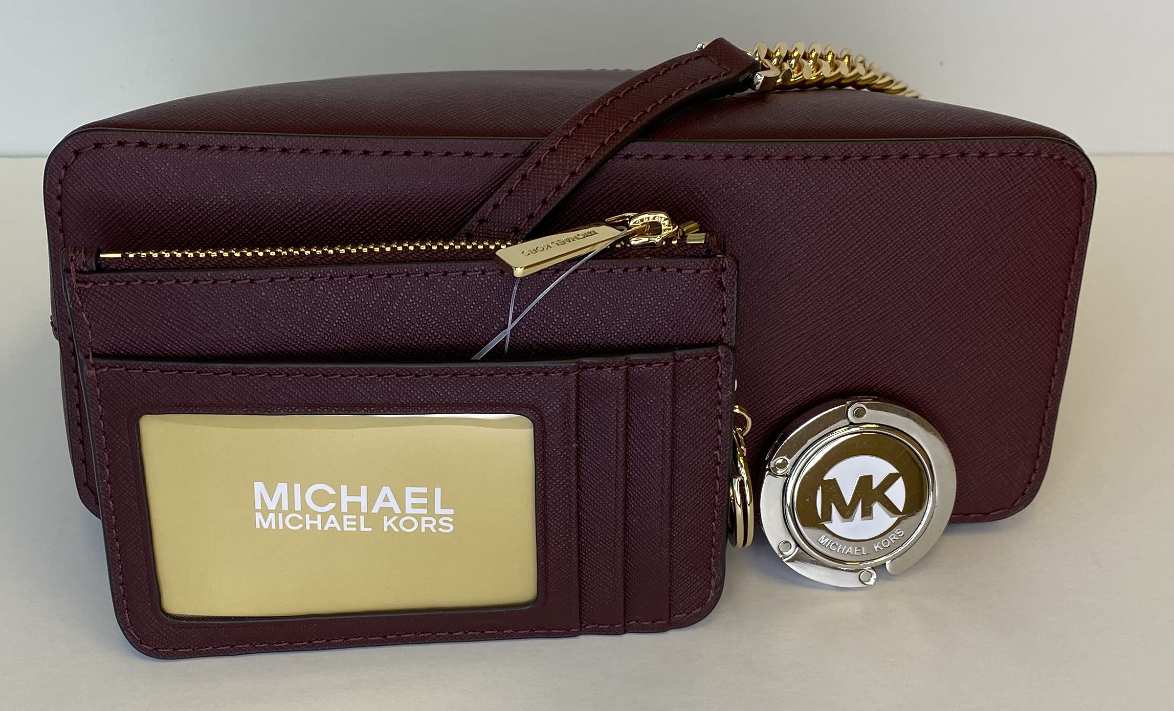 Michael Kors MICHAEL Michael Kors Jet Set Travel MD Dome XCross Crossbody bundled with SM TZ Coinpouch Purse Hook (Merlot)