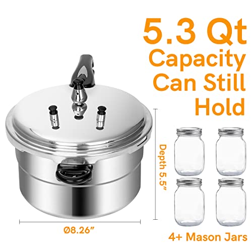 Fulgutonit 5.3 Quart Pressure Cooker, 10 Psi Induction Compatible Pressure Canner w/Multiple Pressure Control & Protection, Canning Rack Included