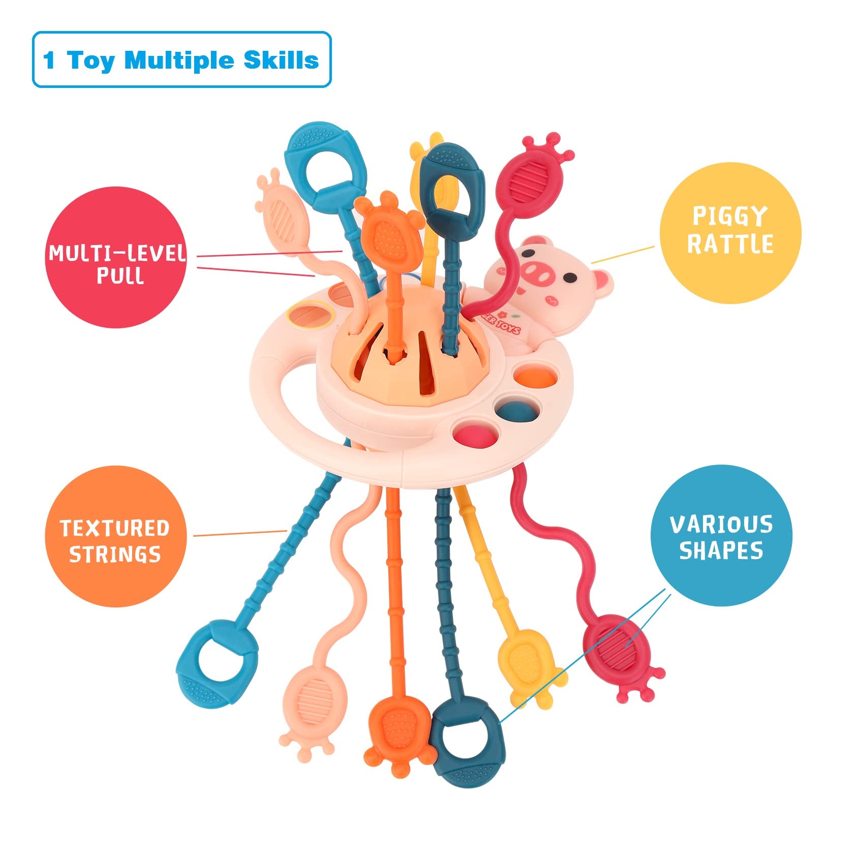 Baby Sensory Toys Montessori Pull String Ropes with Rattle, Simple Bubble and Sliding Balls for Motor Skills, Tactile Stimulation, Infants Toddlers 18+ Months Old…