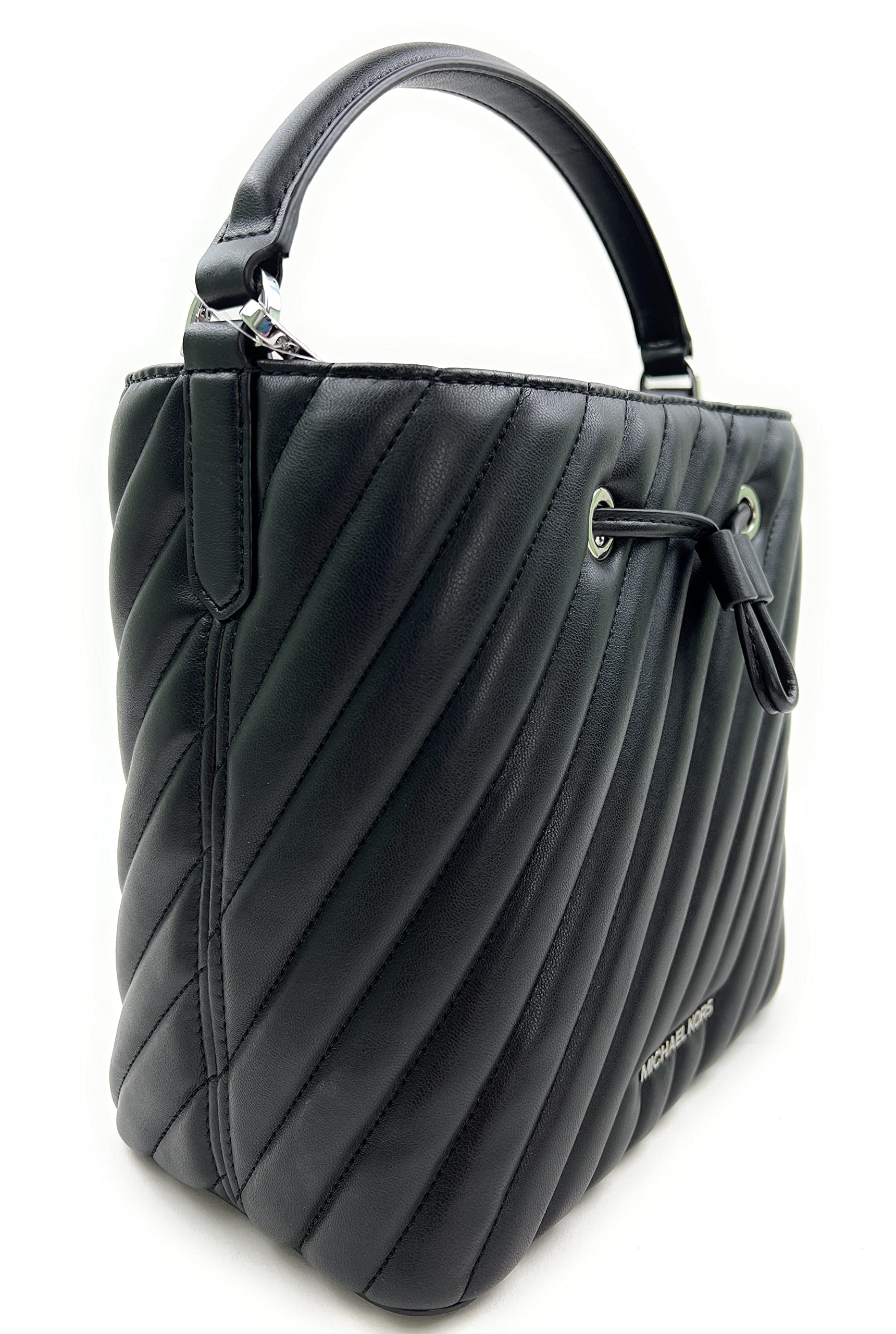 Michael Kors Suri Medium Bucket Crossbody Quilted Vegan Faux Leather Bag (Black)