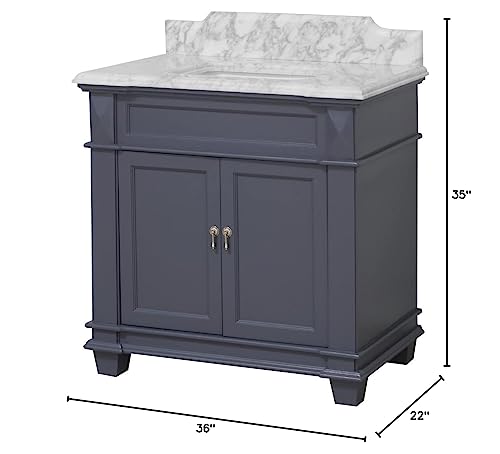 Elizabeth 36-inch Bathroom Vanity (Marine Gray/Carrara): Includes Marine Gray Cabinet with Authentic Italian Carrara Marble Countertop and White Ceramic Sink