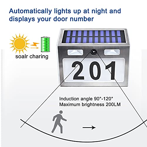 JCYANG Solar House Number Plaque Light with 200LM Motion Sensor LED Lights Address Number for Home Garden Door Solar Lamp Lighting Led House Numbers