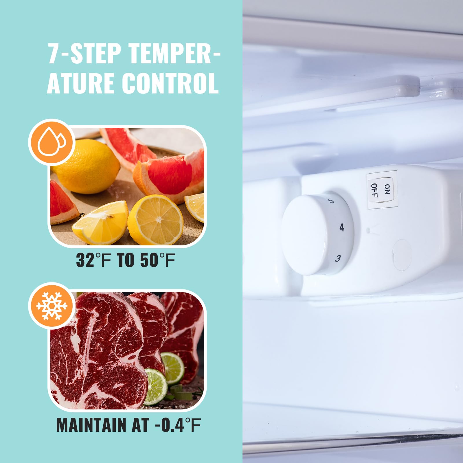 WANAI Mini Fridge Dual Door Refrigerator with Freezer 3.5 Cu.Ft, Compact Refrigerator with Adjustable Temperature & Removable Glass Shelves, Fridge for Apartment/Dorm/Office/RV, Yellow