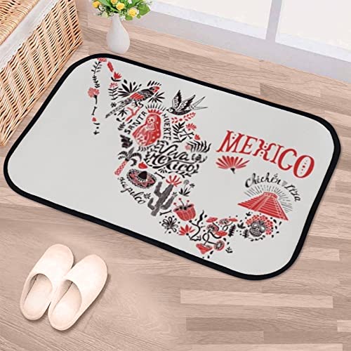 Bath Mat Bathroom Rugs Mexico Nature Culture Elements Map Non Slip Memory Foama Bathtub Mats Comfortable and Soft Water Absorption Fast Dry Area Rug Machine Washable,23.6x15.7 Inch