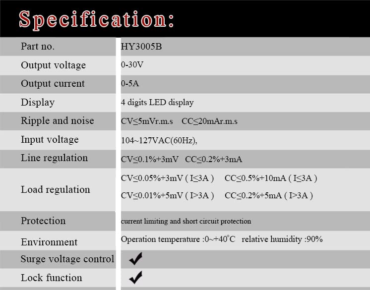 DC Power Supply Variable, Hyelec 30V 5A Adjustable Switching Regulated DC Bench Power Supply with 4 Digits LED Display, Data Hold,Coarse and Fine Adjustment with 110V Alligator Leads