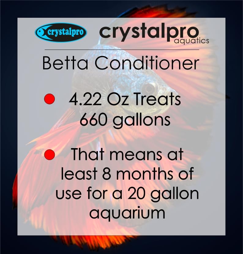 Crystalpro Betta Water Conditioner 4.22 Oz - Treats 660 Gallons - Additional Minerals Neutralizes Chlorine Concentrated Aquarium Water Conditioner for Betta Fish Tank Ideal for Betta Fish Care