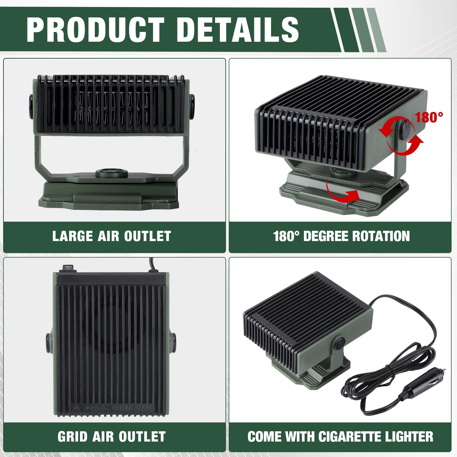 Baquler 12V 150W Portable Car Heater Windshield Defogger 2 In 1 Windshield Defroster Rotatable Fast Heating and Cooling Fan Automotive Windscreen Demister with 360 Degree Rotary Base(Dark Green)