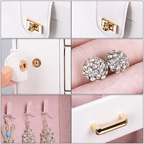 Kendal Huge Jewelry Box Jewelry Case with 6 Tier 5 Drawers Large Storage Capacity with Mirror Jewelry Storage Organizer Great Gift Also Good For Watches LJC-SHD5CM(White)