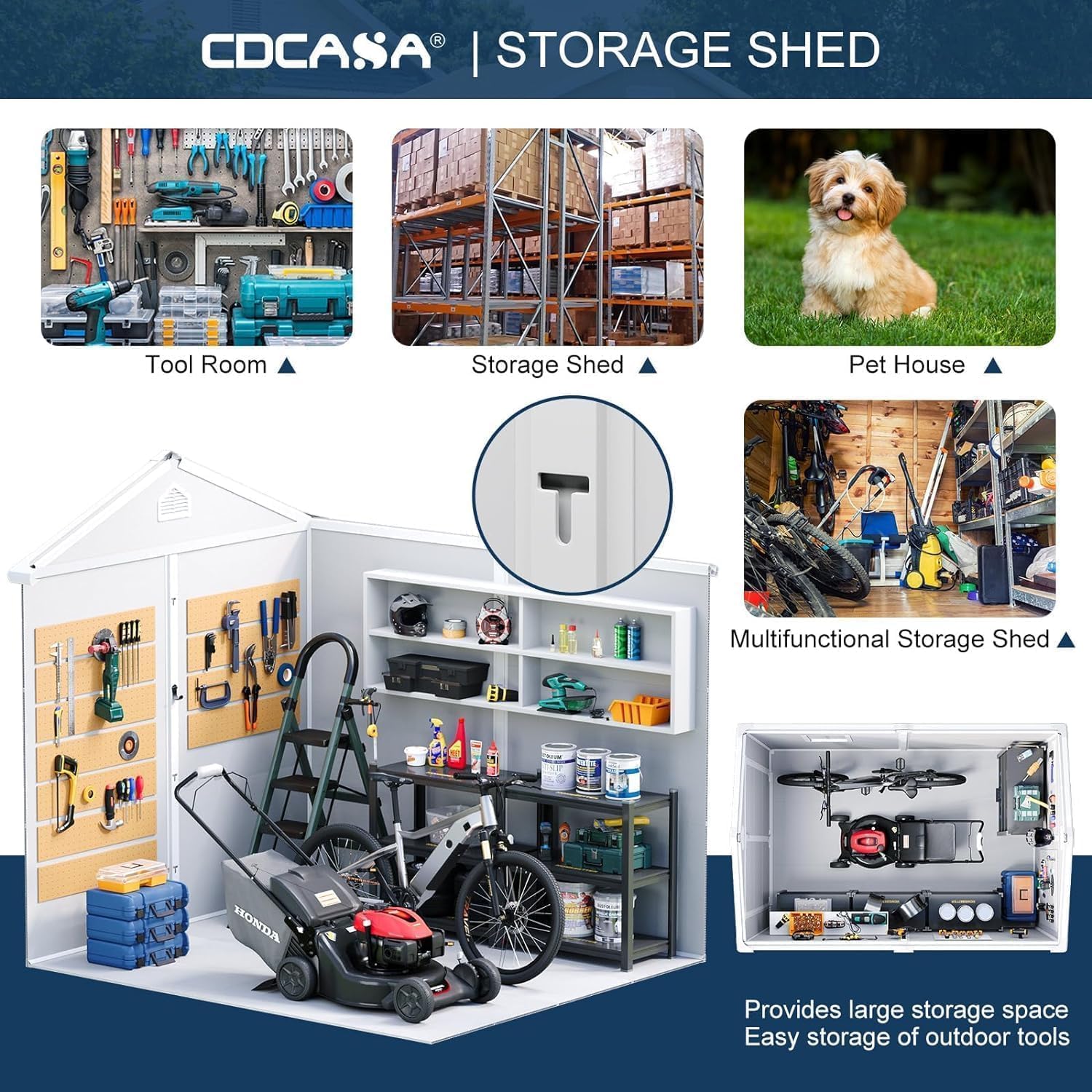 CDCASA 8x6 FT Resin Storage Shed, Waterproof Large Outdoor Shed with Floor & Lockable Door & Window & Vents, Plastic Tool Shed for Backyard, Patio, Poolside, Lawn, Gray